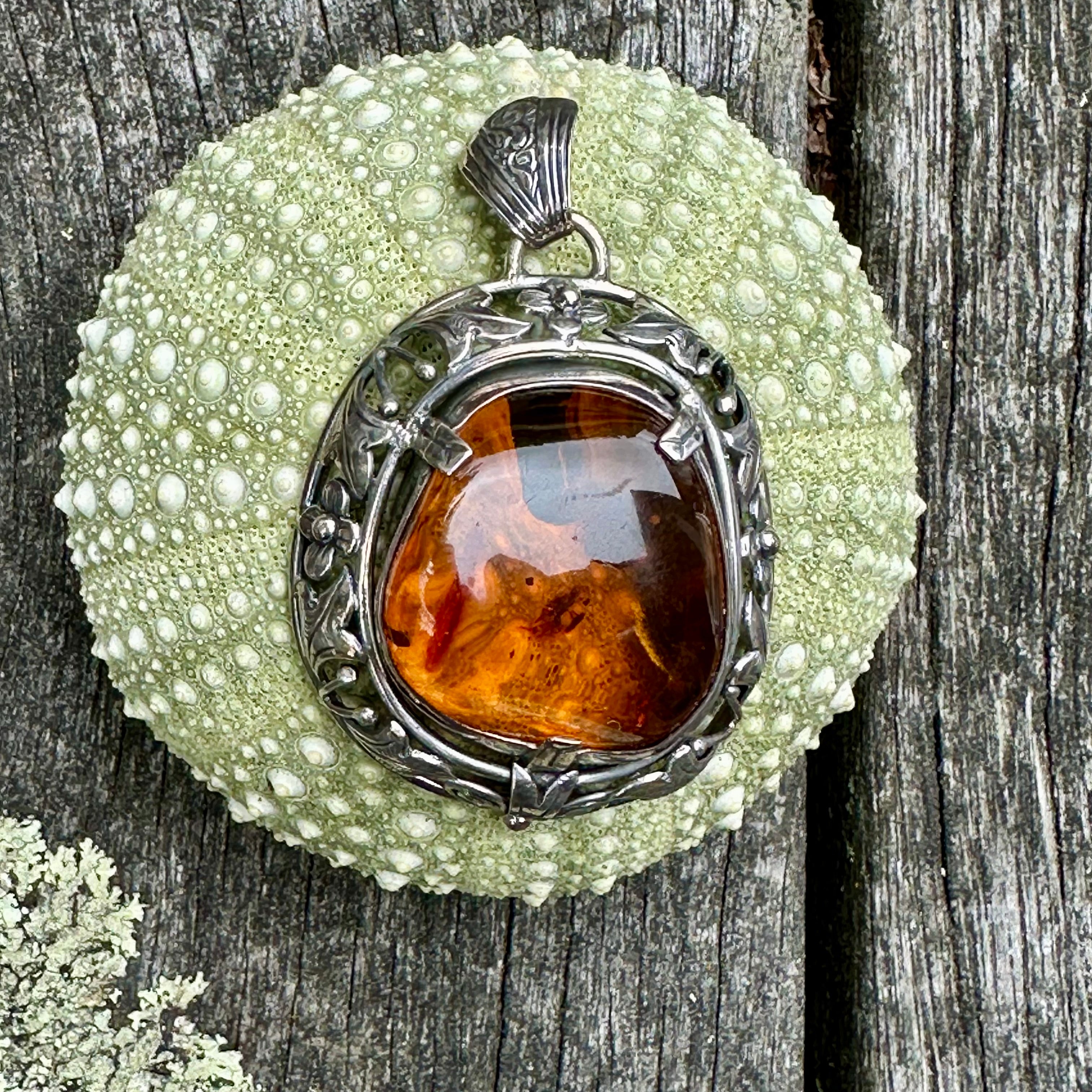 Cognac Baltic Amber pendant Rowena Watson Jewellers