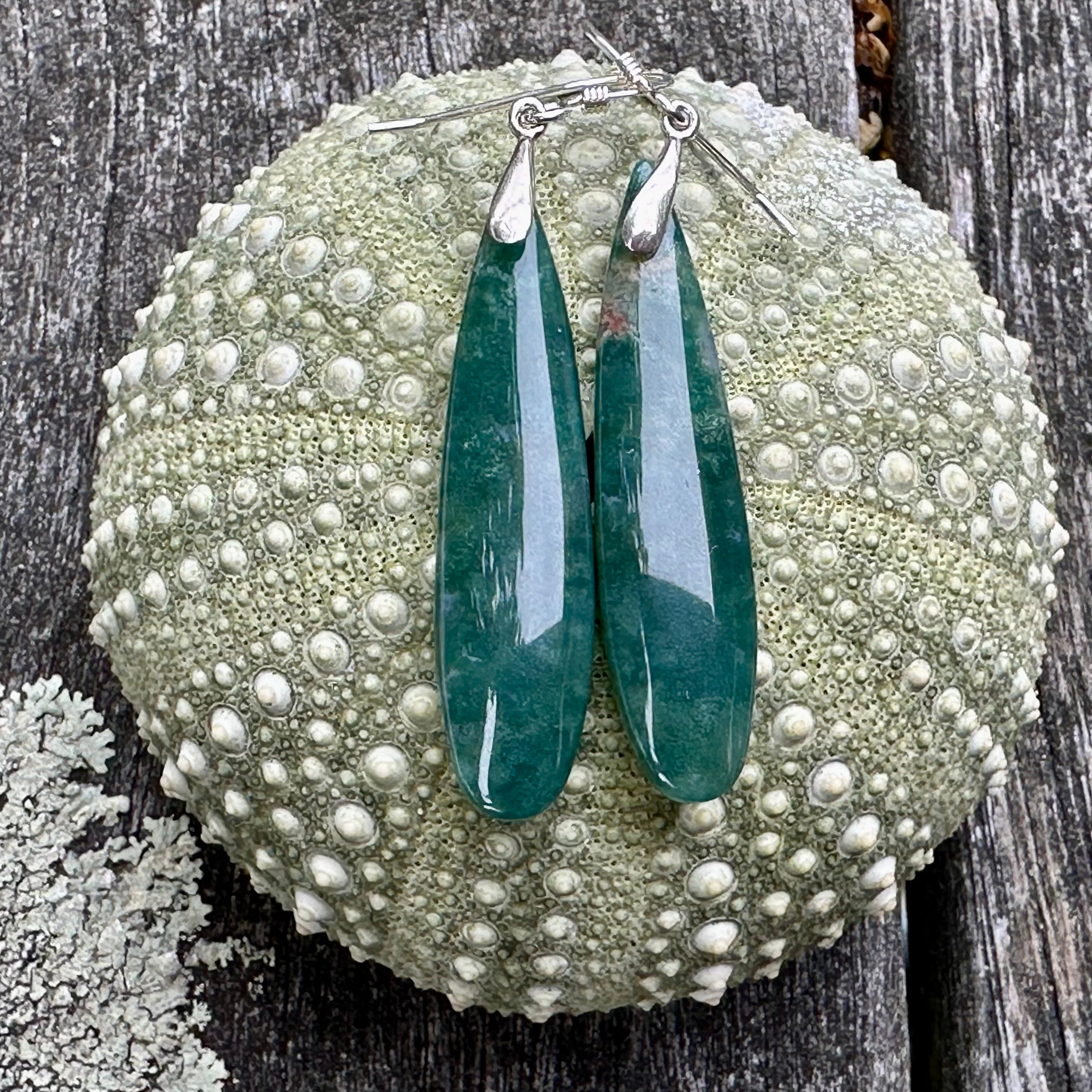 Moss agate drops – Rowena Watson Jewellers