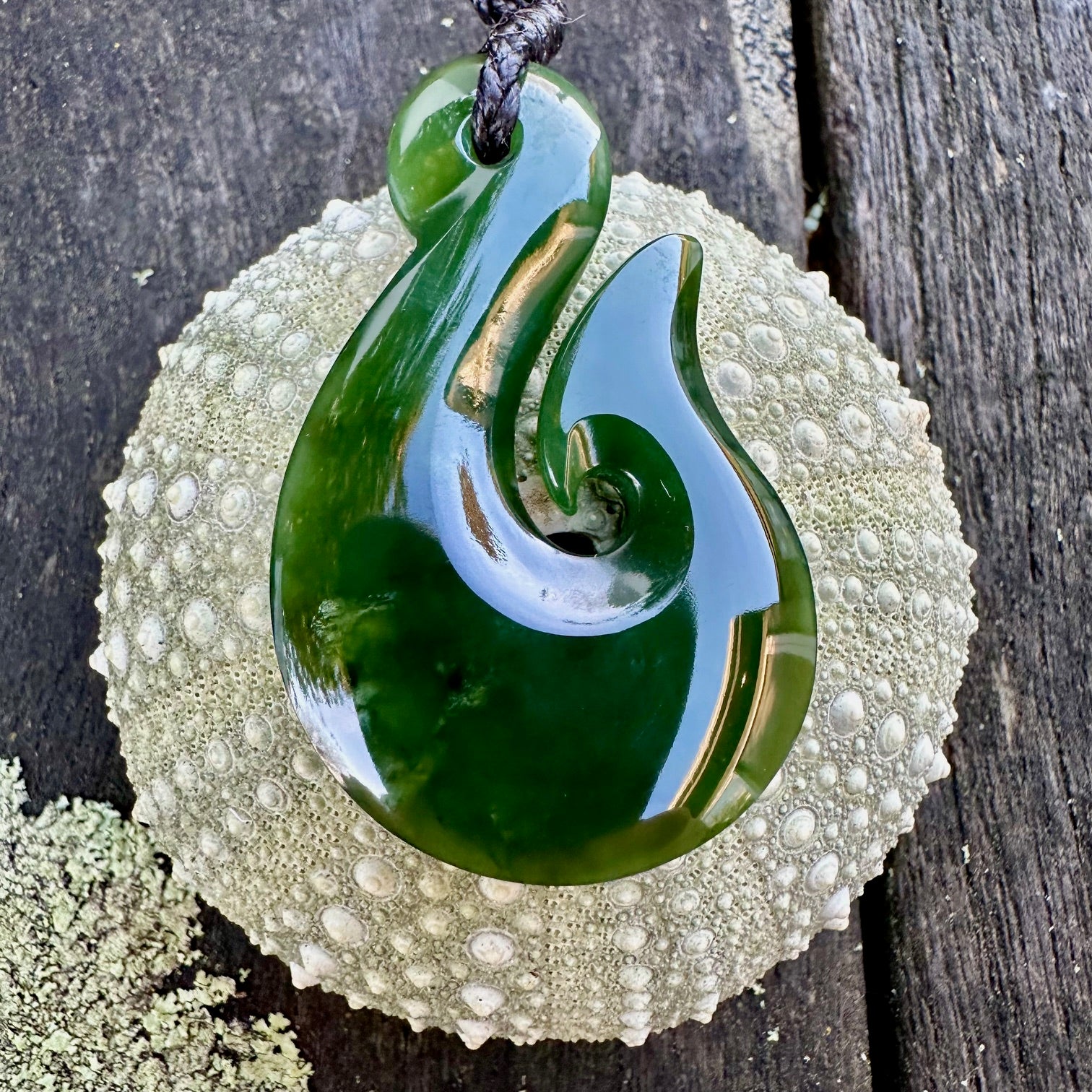 small dark NZ greenstone matau – Rowena Watson Jewellers